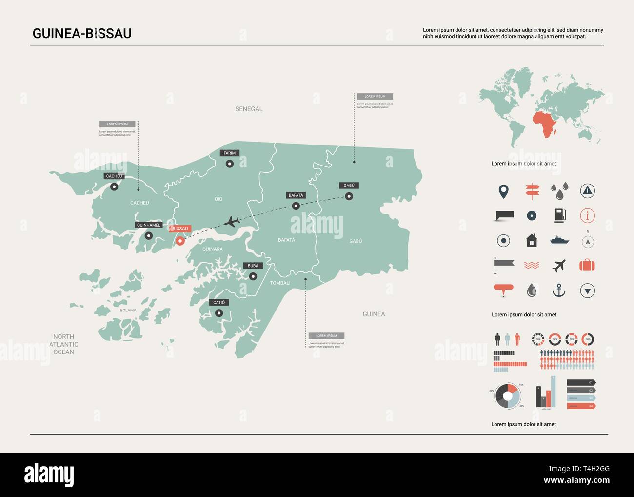 Vector map of Guinea-Bissau. High detailed country map with division ...