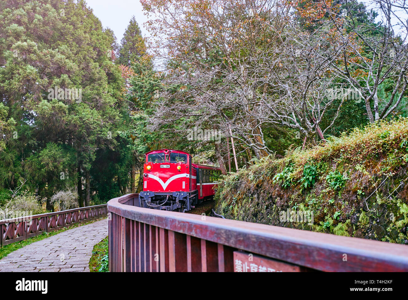Alishan, Taiwan, December 6, 2018: Train ride from Alishan forest ...