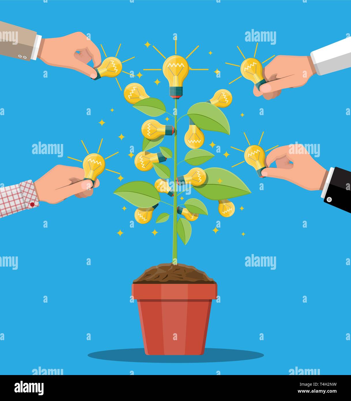 Glowing light bulb hanging on tree with green leaves. Idea tree ...