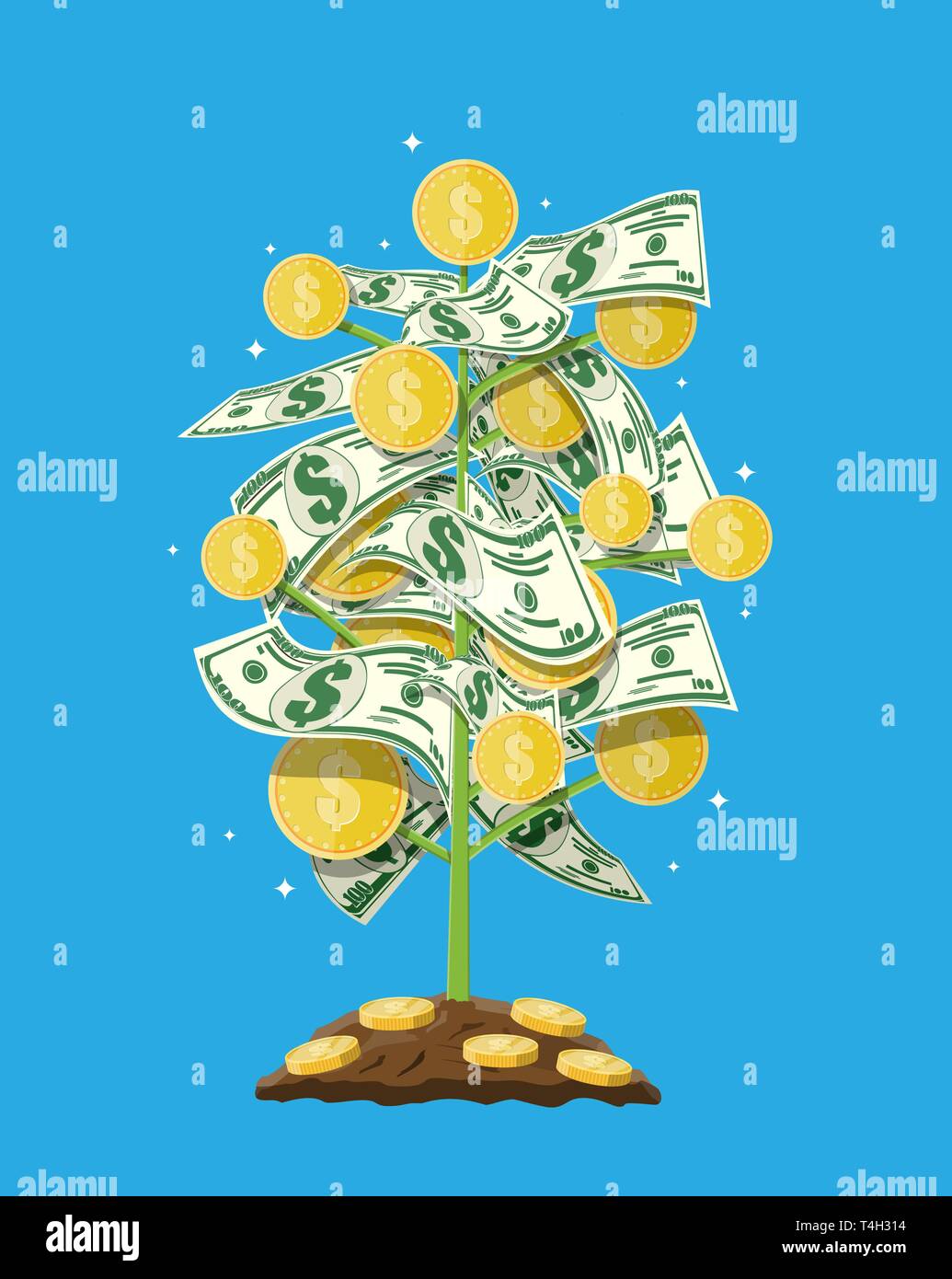 Coin tree. Growing money tree. Investment, investing. Gold coins and ...