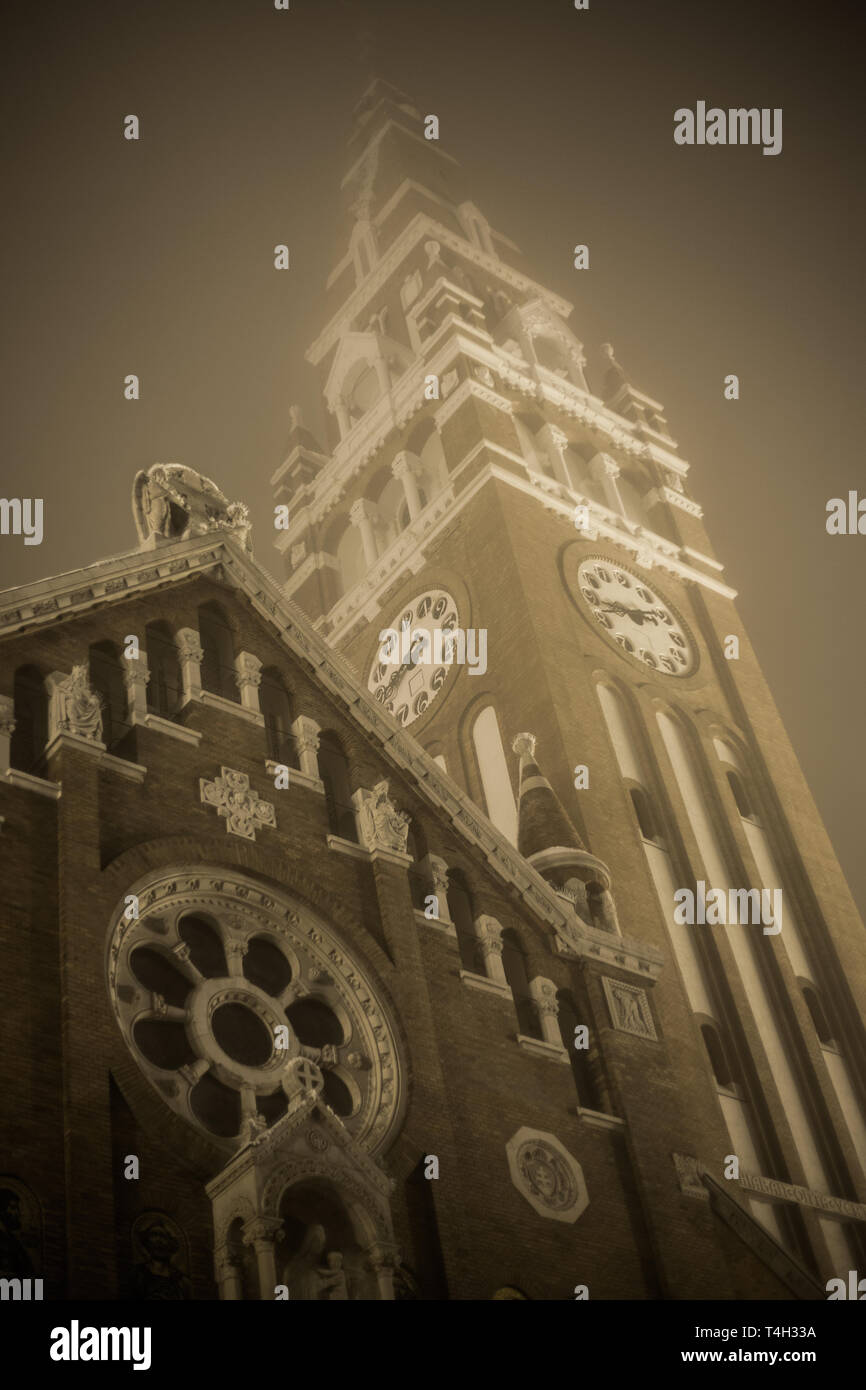 bell tower in foggy weather Stock Photo - Alamy