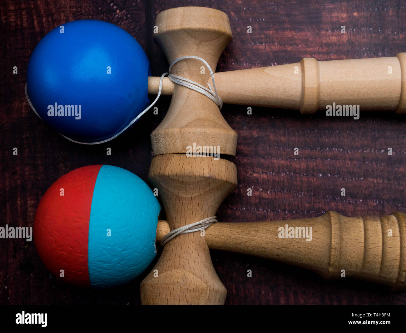 Traditional Japanese toy Kendama on dark background, close up Japan ...