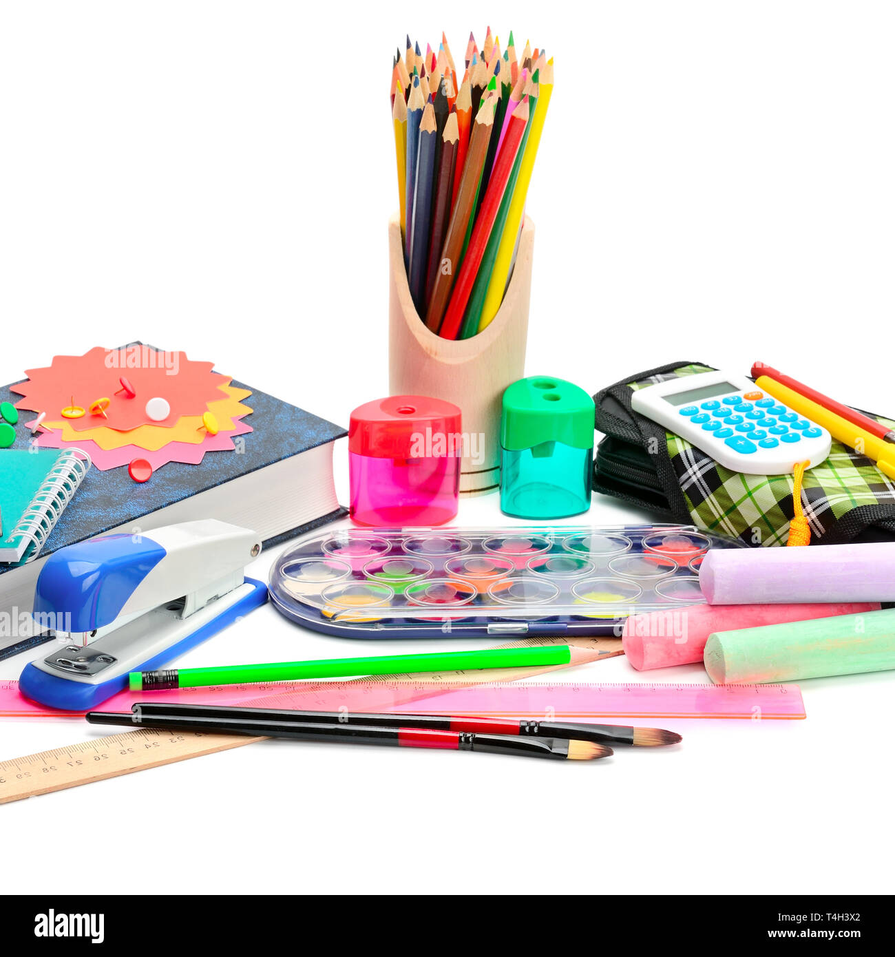 Collection of school supplies, isolated on pure white background Stock ...