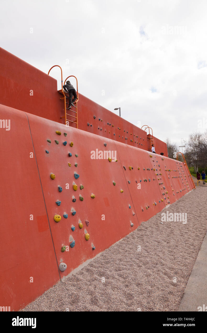 Climbing wall at the Queen Elizabeth Olympic park, Stratford, London ...