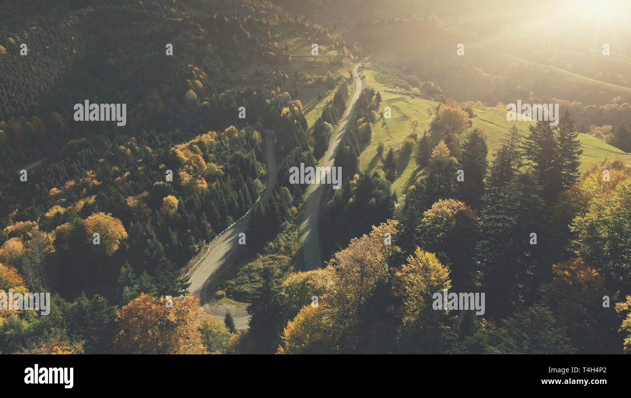 Autumn Sunset Mountain Dense Forest Landscape Aerial View. Multicolored ...