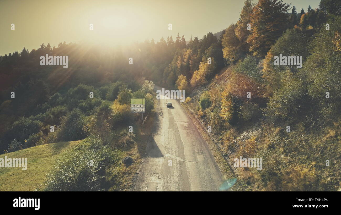 Mountain Hill Country Road Car Drive Aerial View. Roadside Automobile ...