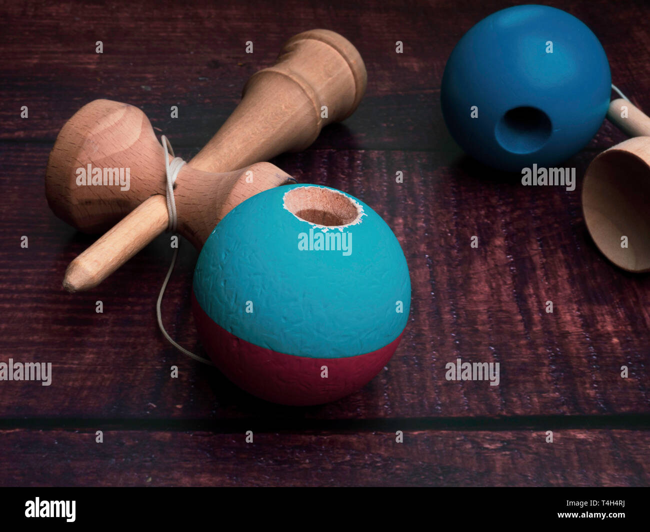 Traditional Japanese toy Kendama on dark background, close up Japan ...