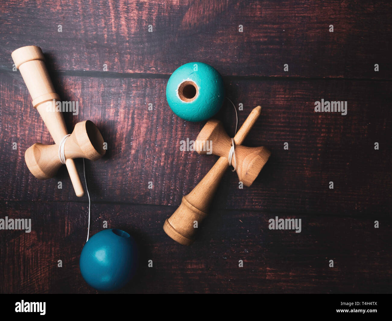 Traditional Japanese toy Kendama on dark background, close up Japan ...