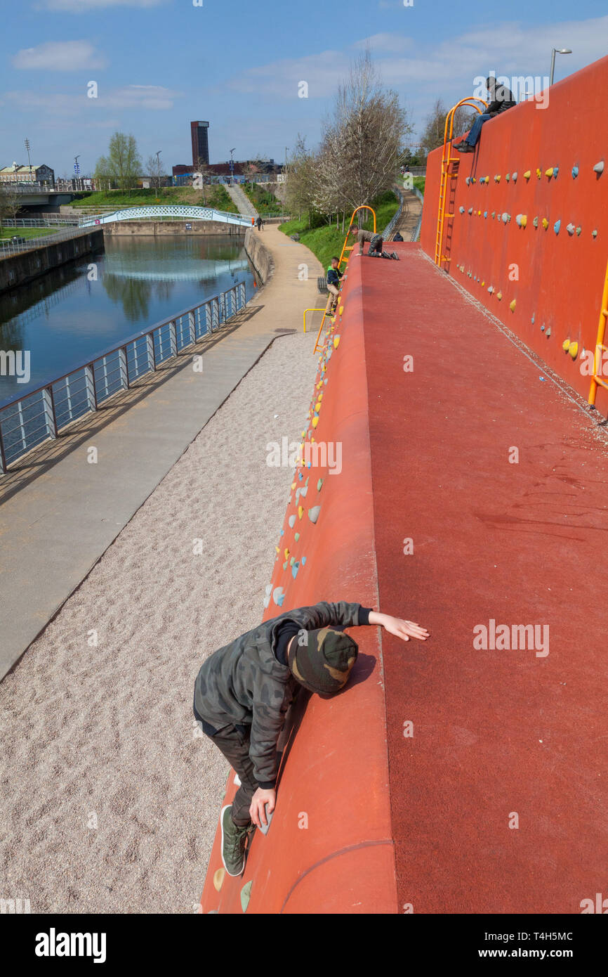 Climbing wall at the Queen Elizabeth Olympic park, Stratford, London ...
