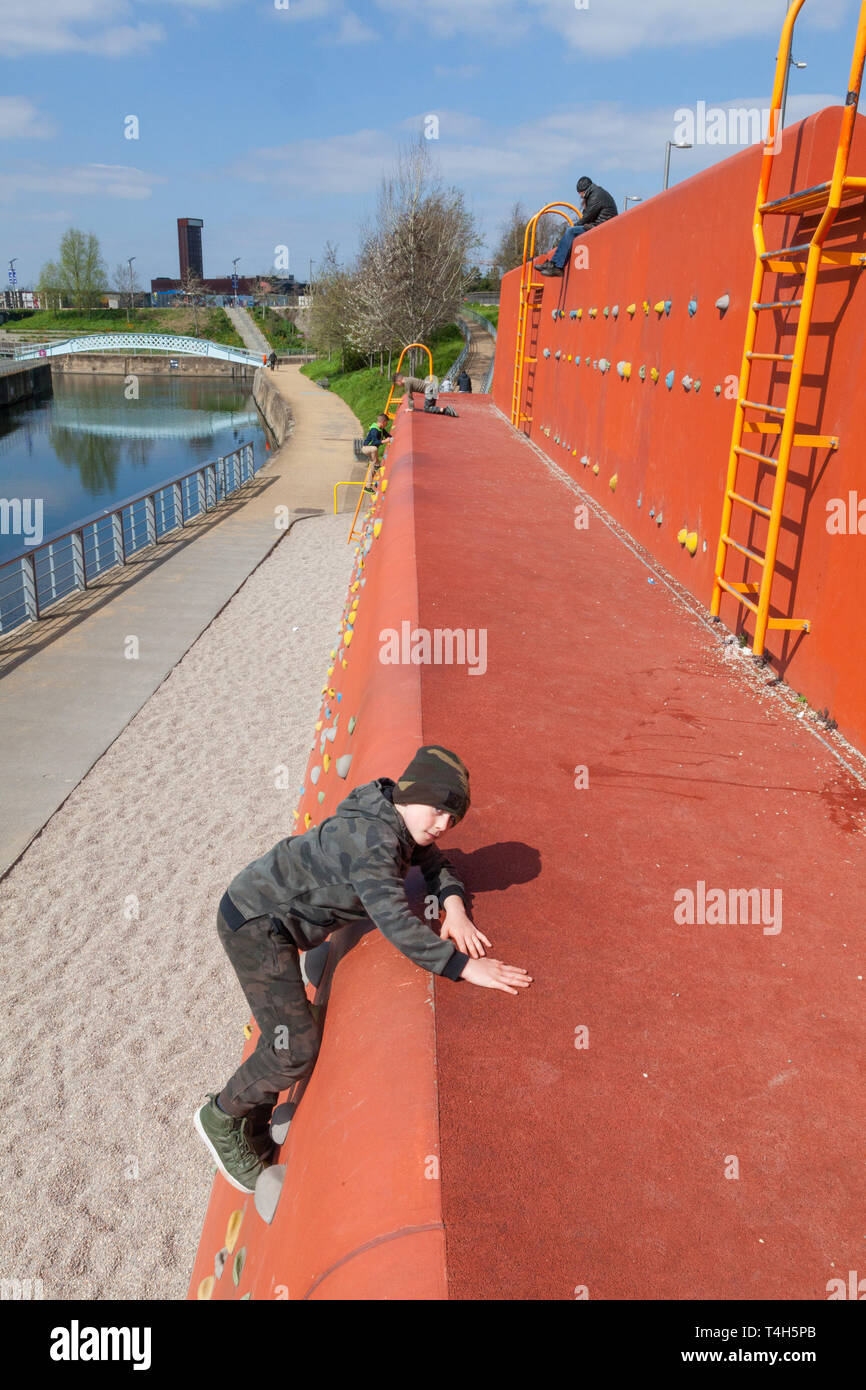 Climbing wall at the Queen Elizabeth Olympic park, Stratford, London ...