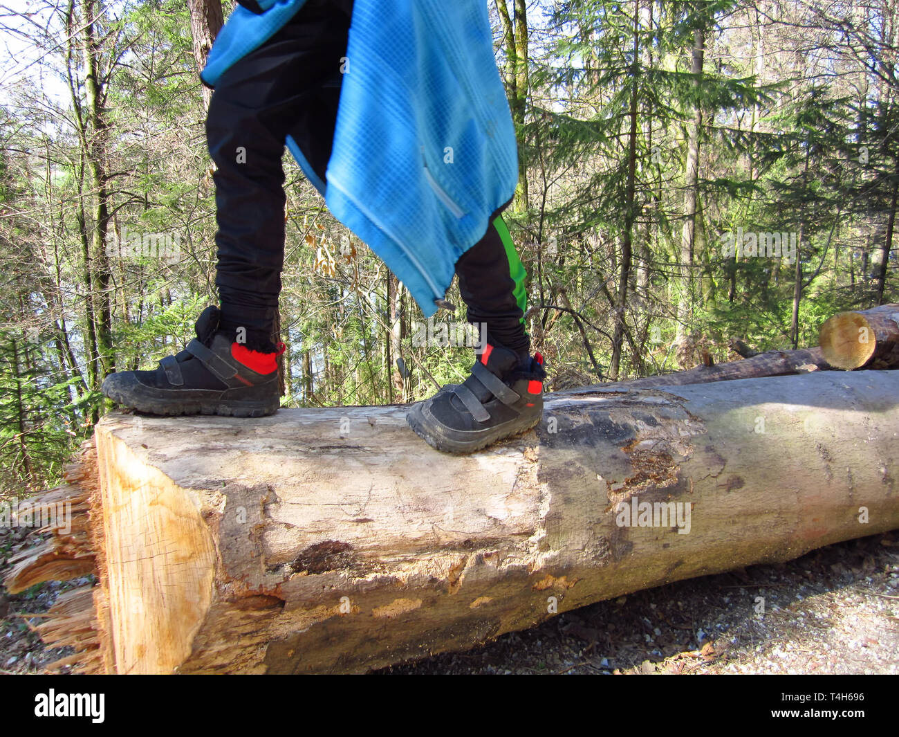 Boy child walking on tree trunks stimulates motor development and ...