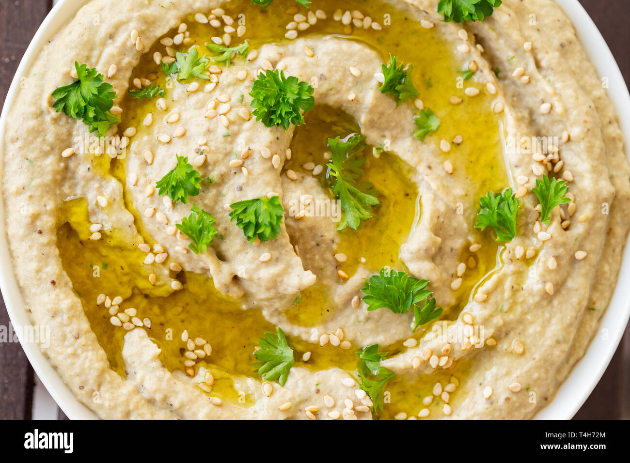 Vegan baba ghanoush, a levantine appetizer of mashed cooked eggplant ...