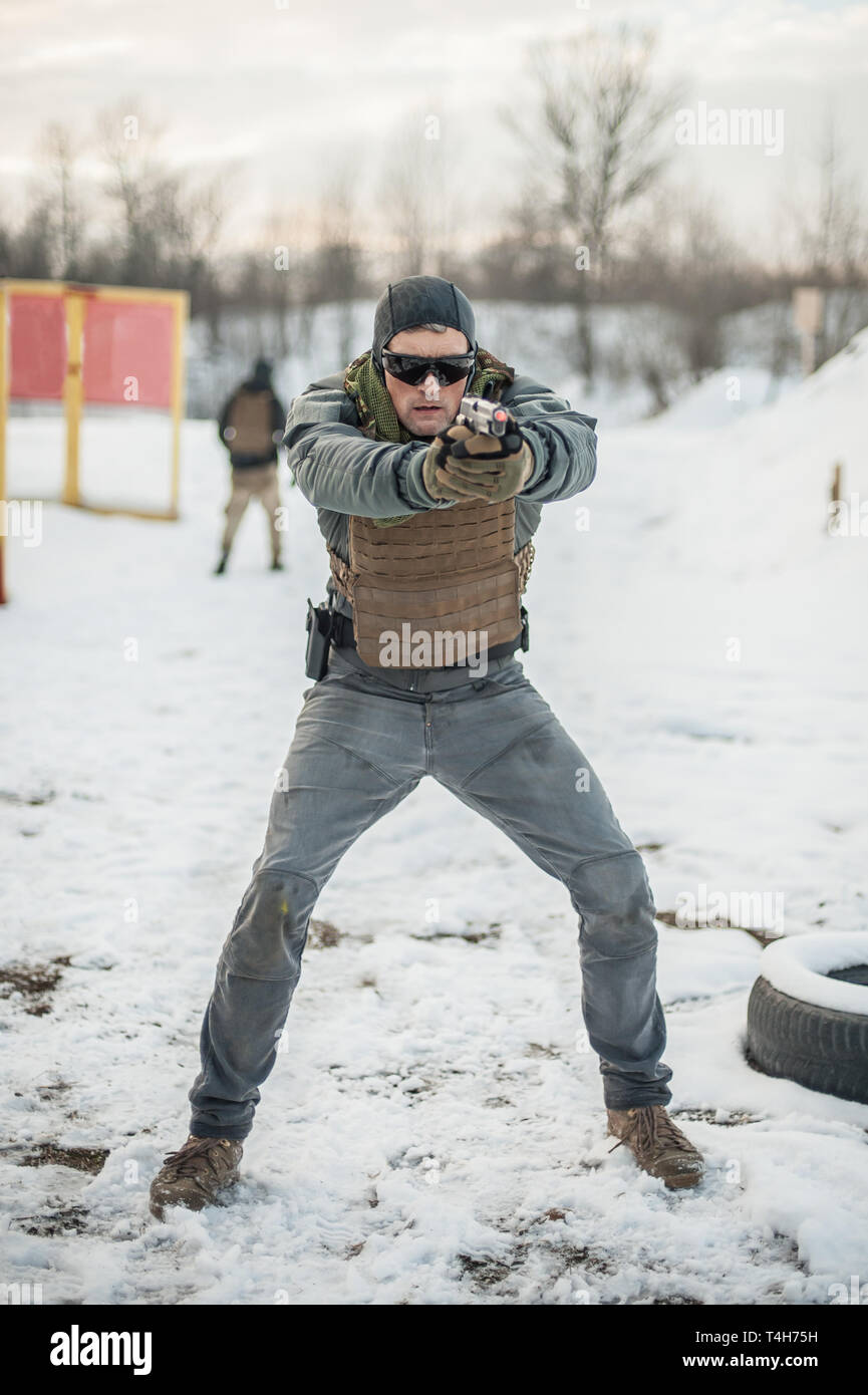Military and army special forces soldier have combat shooting training ...