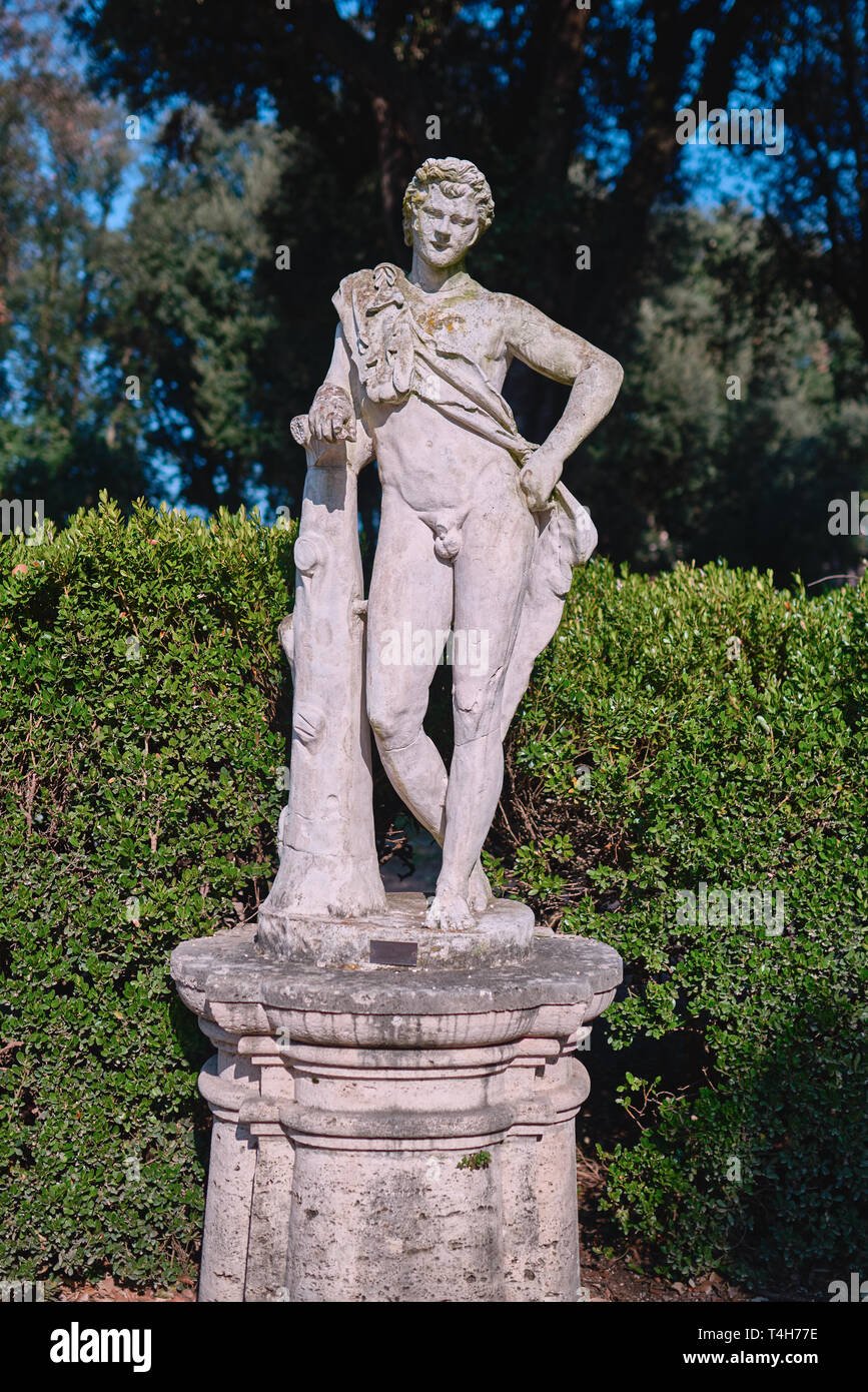 Rome, Italy, 19 February 2019, Statue in the gardens of Villa Borghese ...