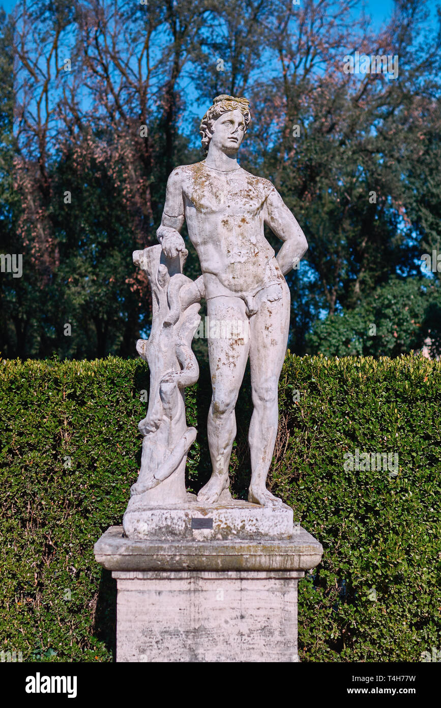 Rome, Italy, 19 February 2019, Statue in the gardens of Villa Borghese ...