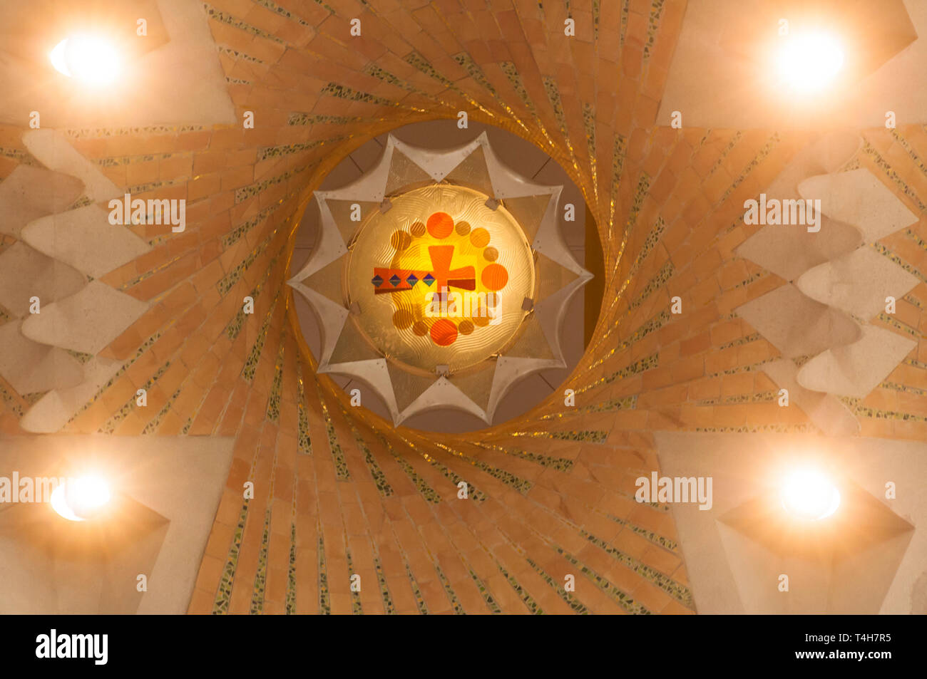 Interior of the expiatory temple of the Sagrada Familia, designed by ...