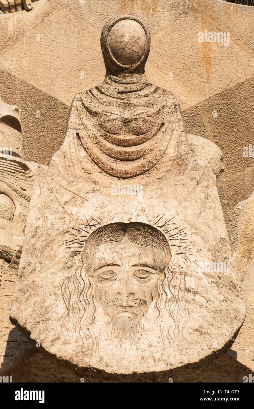 Facade of the Passion of the expiatory temple of the Sagrada Familia ...