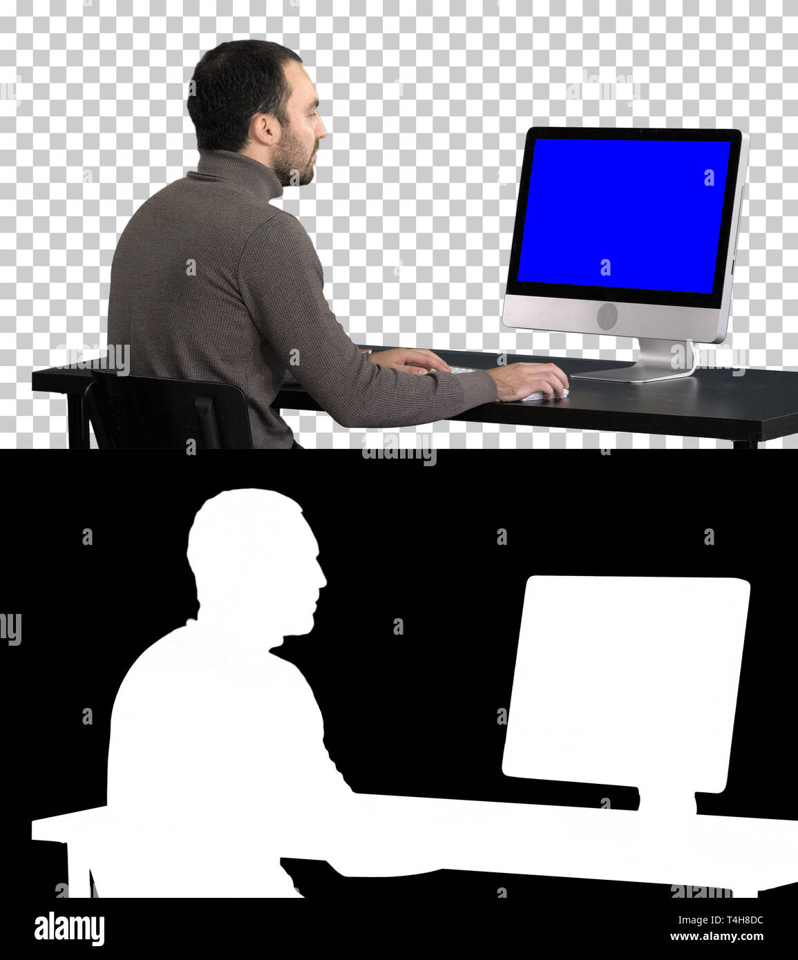 Businessman working with a computer, Alpha Channel. Blue Screen Mock-up ...