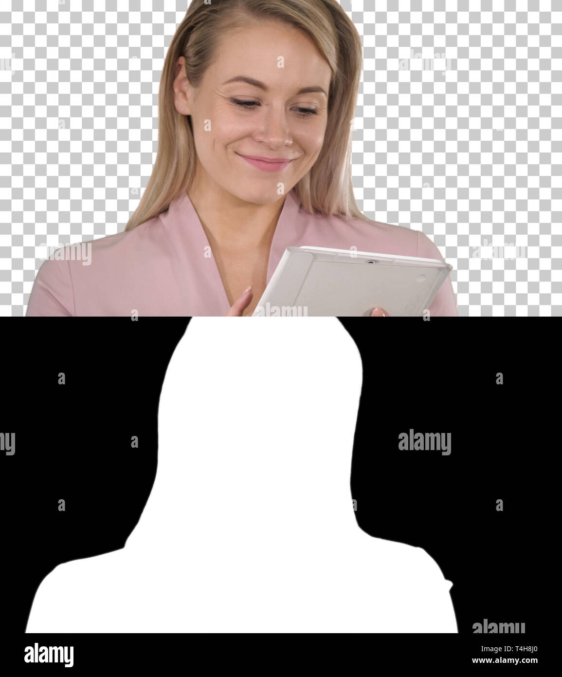 Active business woman holding tablet, Alpha Channel Stock Photo - Alamy