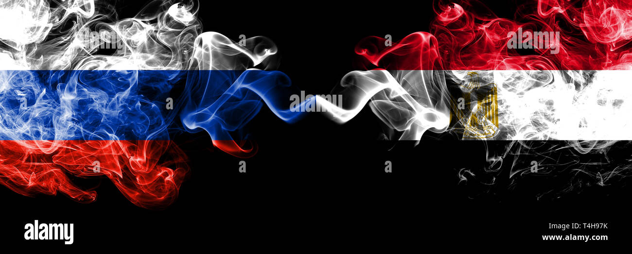 Russian vs Egypt, Egyptian smoke flags placed side by side. Thick ...