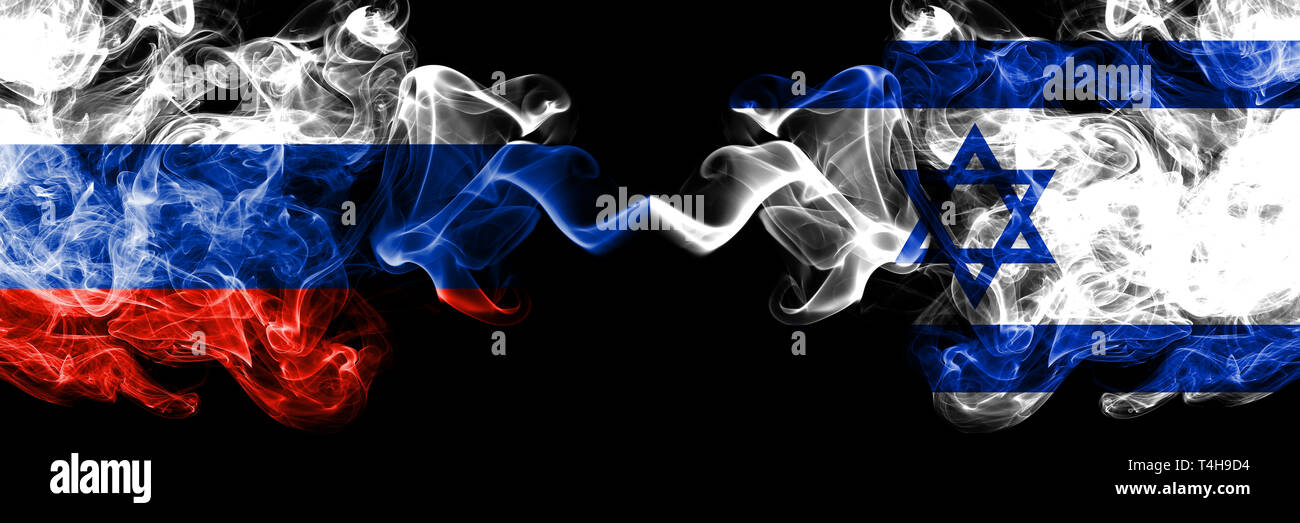 Russian vs Israel, Israeli smoke flags placed side by side. Thick ...