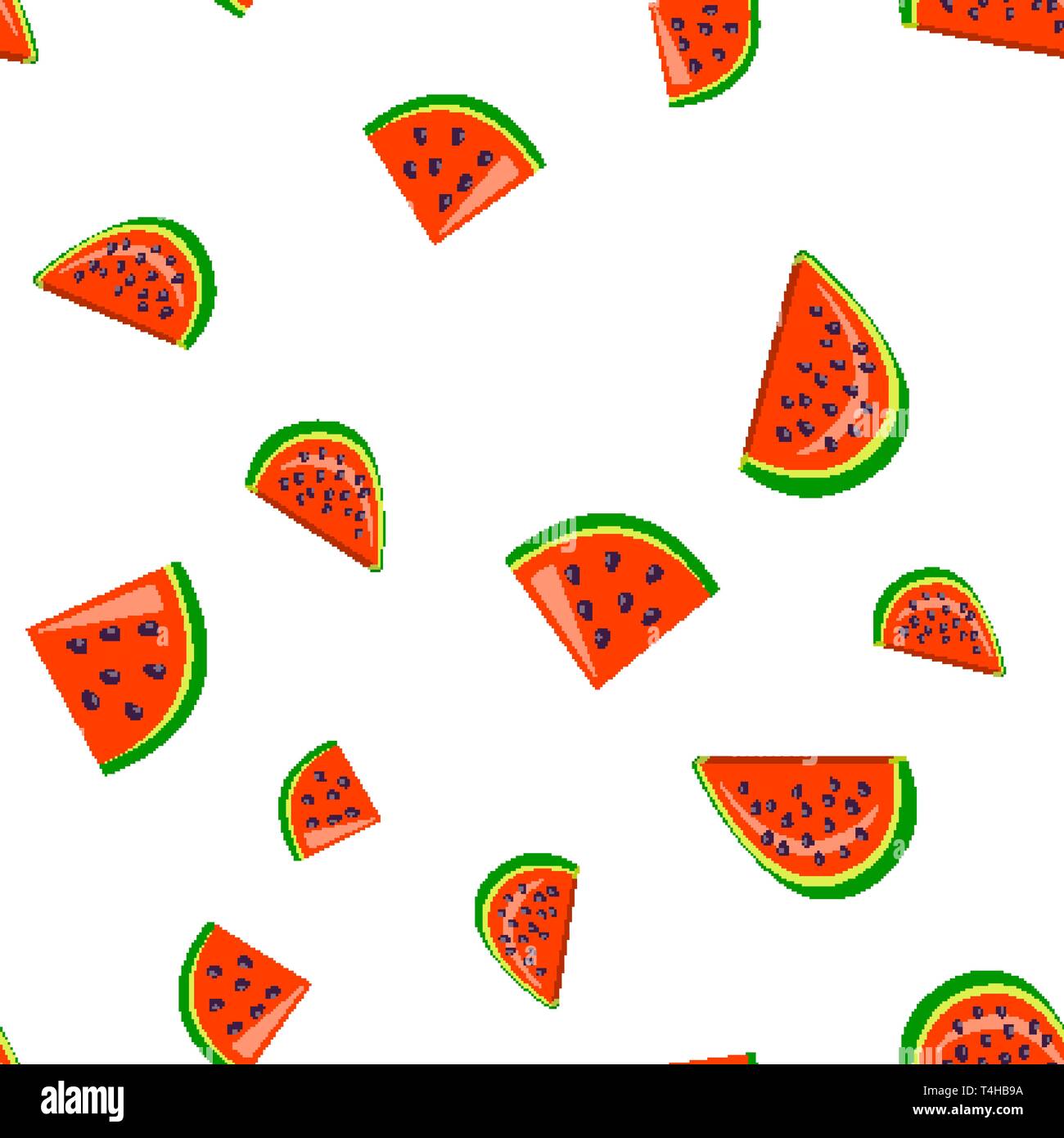 Watermelon Fresh Slices Cartoon Vector Seamless Pattern Stock Vector ...