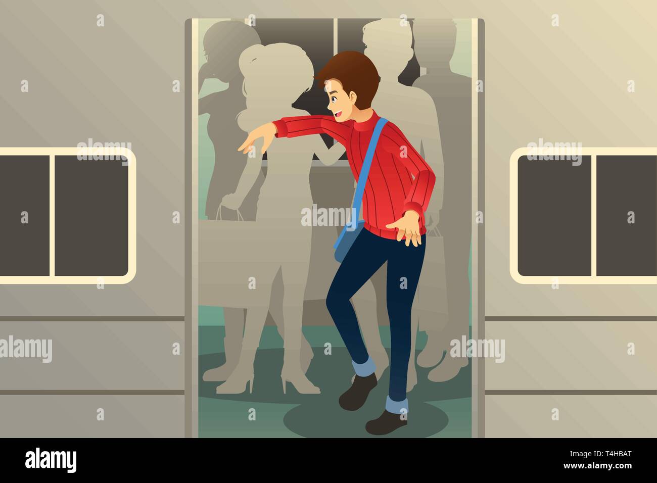A vector illustration of Men Standing Inside a Train Stock Vector Image ...