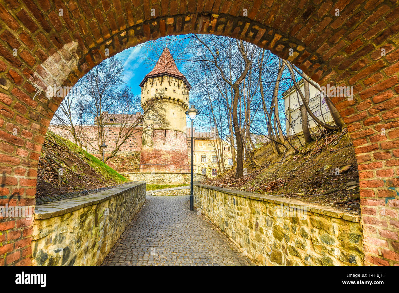 Medieval defense wall and The Carpenters' Tower in Sibiu city ...