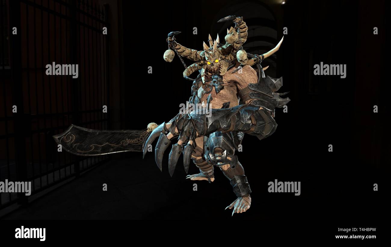 Demon butcher 3d render for chromakey fone Stock Photo - Alamy