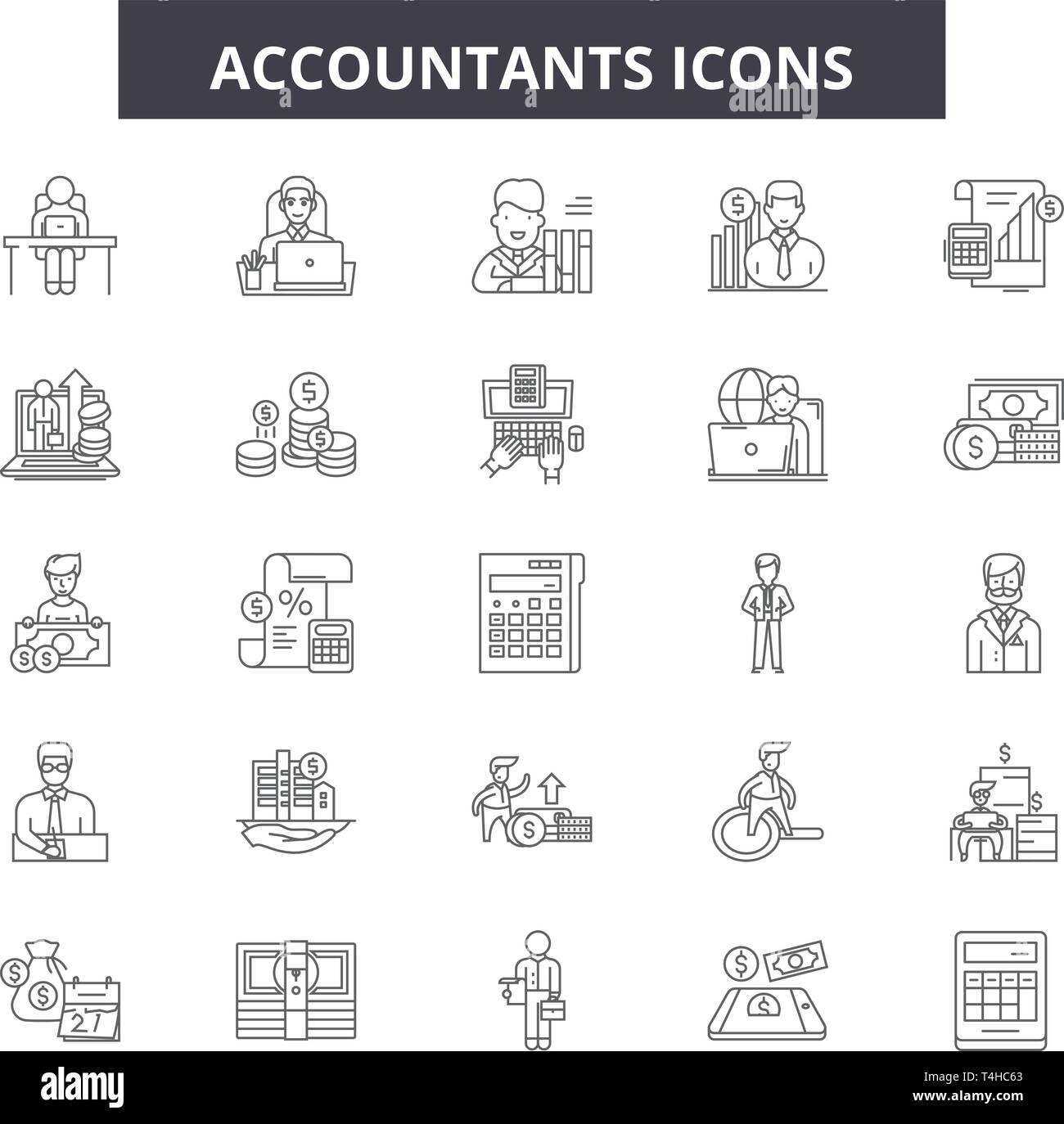 Accountants line icons, signs set, vector. Accountants outline concept ...