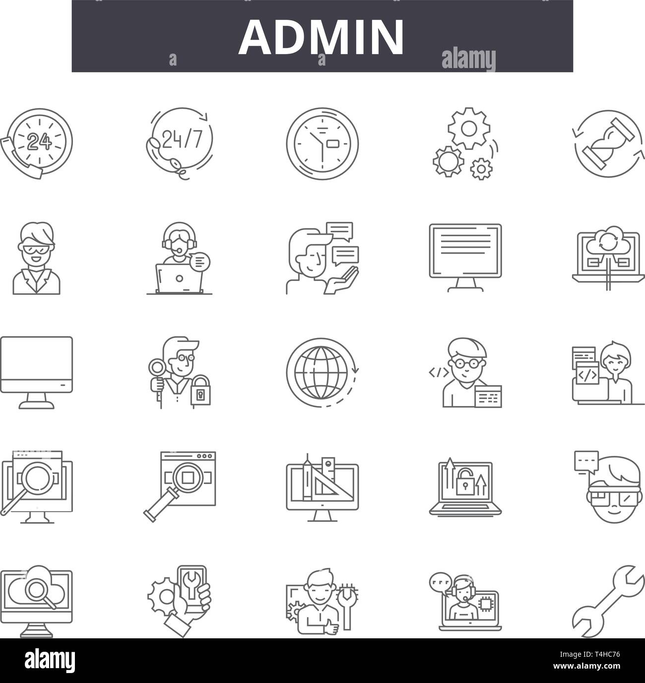 Admin line icons, signs set, vector. Admin outline concept illustration ...