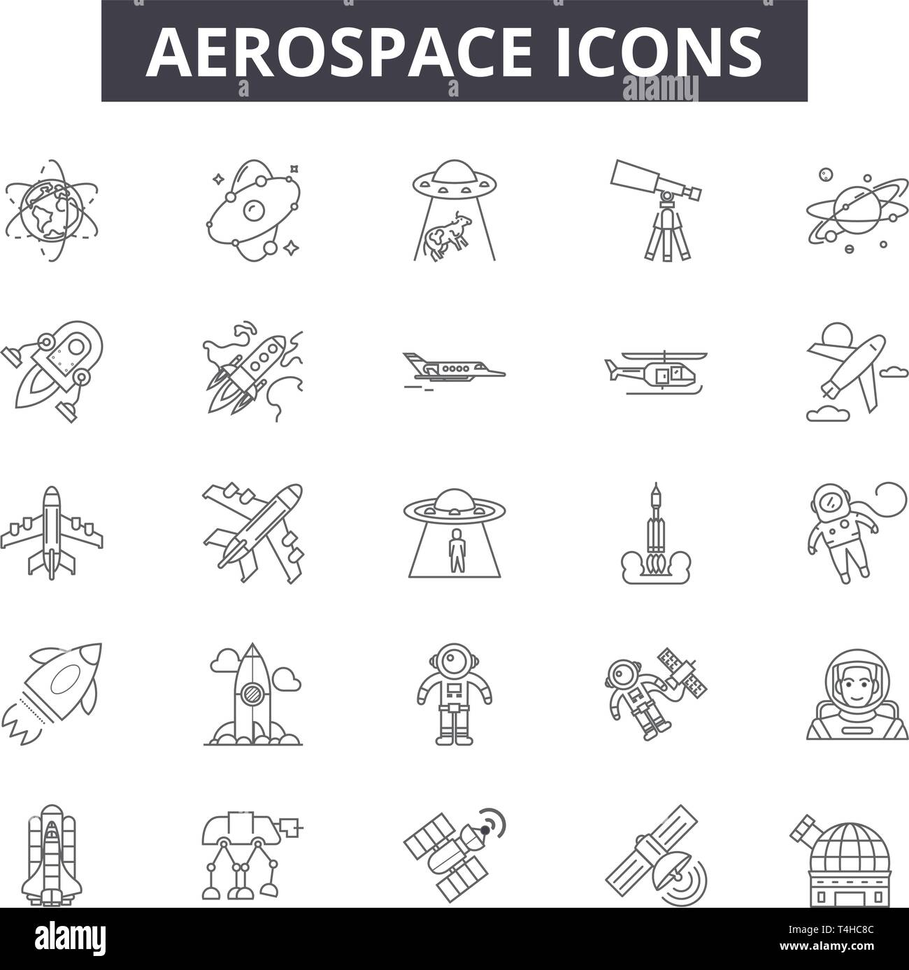 Aerospace line icons, signs set, vector. Aerospace outline concept ...