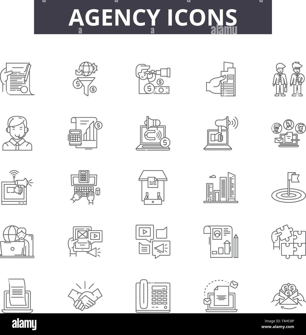 Agency line icons, signs set, vector. Agency outline concept ...