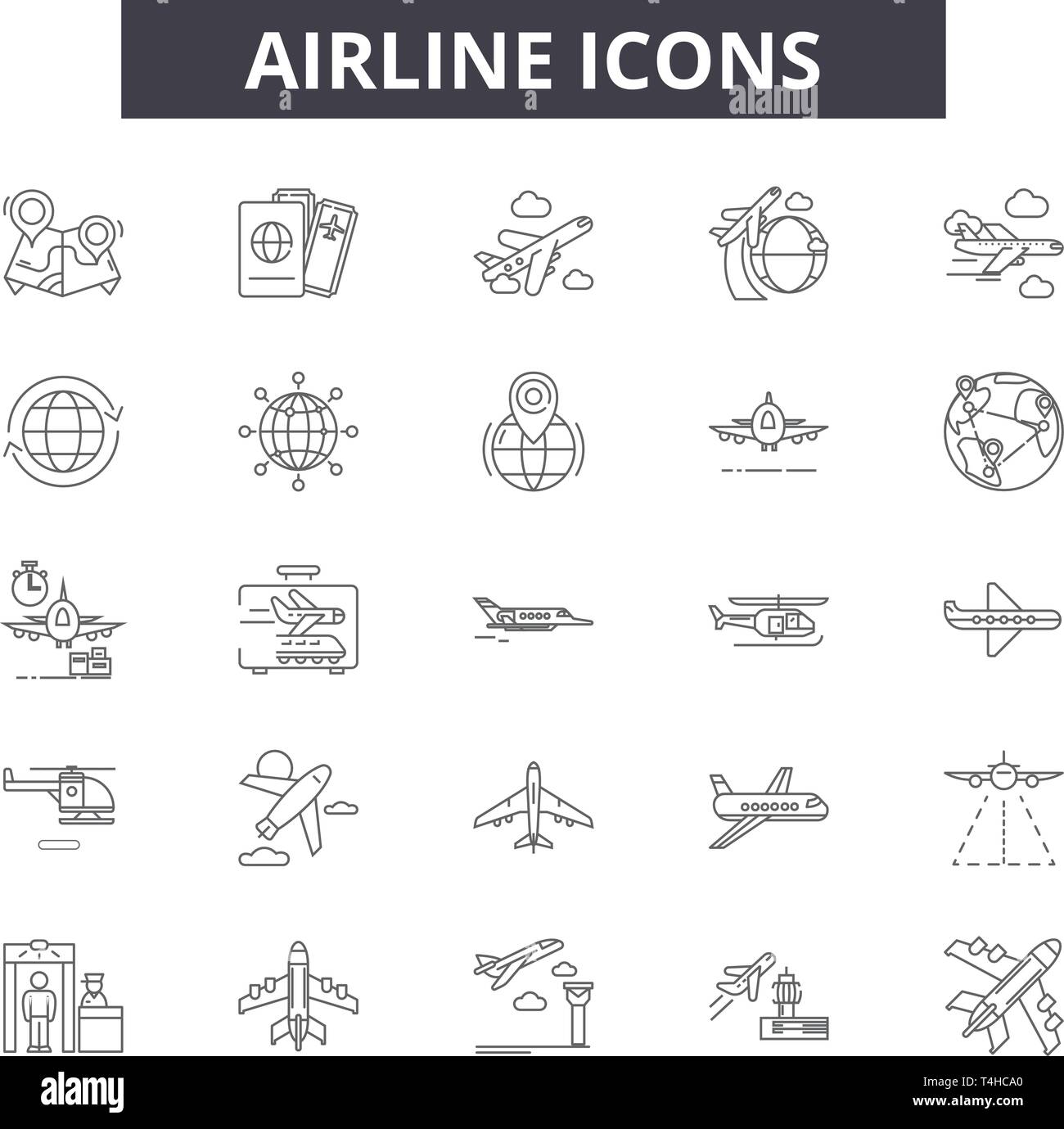 Airline line icons, signs set, vector. Airline outline concept ...