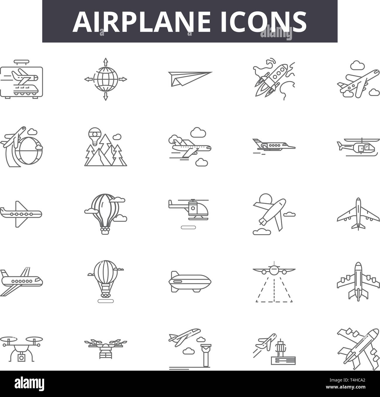 Airplane line icons, signs set, vector. Airplane outline concept ...