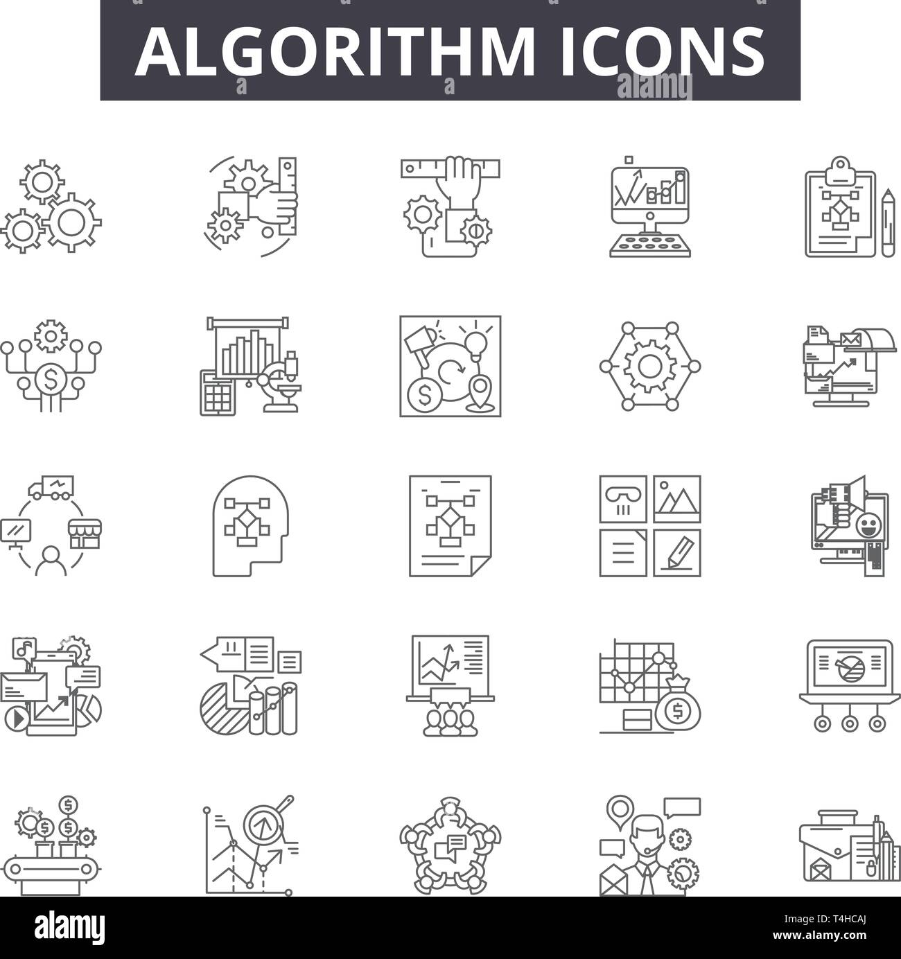 Algorithm Line Icons Signs Set Vector Algorithm Outline Concept 4266