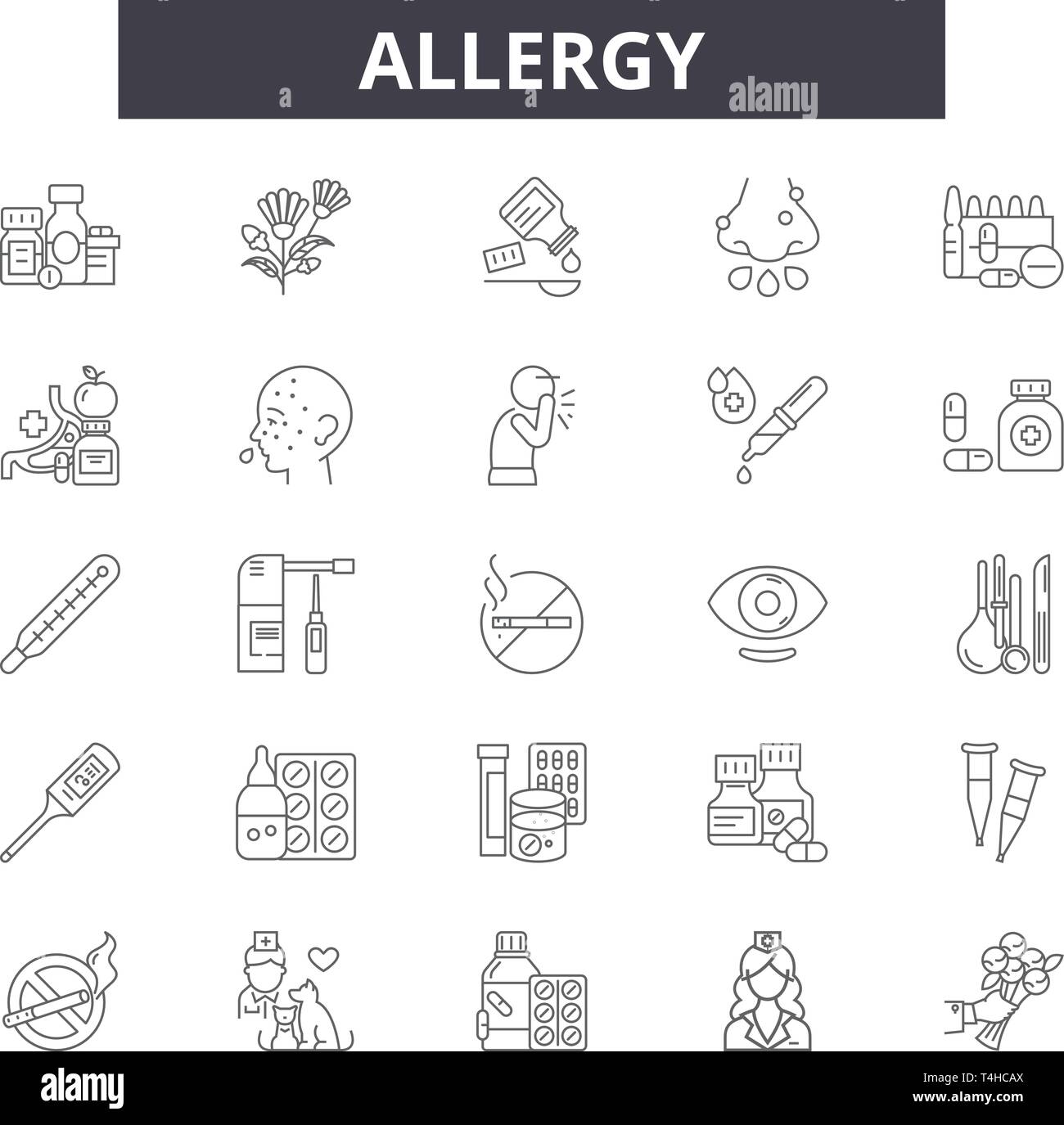 Allergy line icons, signs set, vector. Allergy outline concept ...