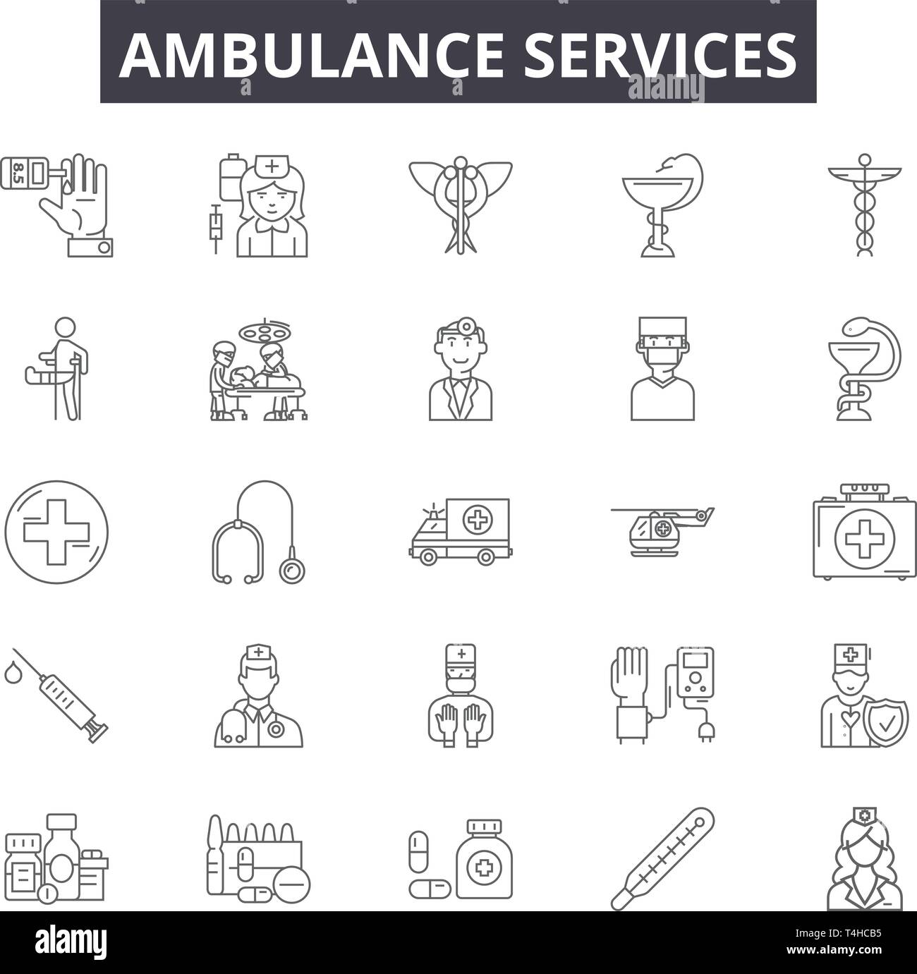 Ambulance services line icons, signs set, vector. Ambulance services ...