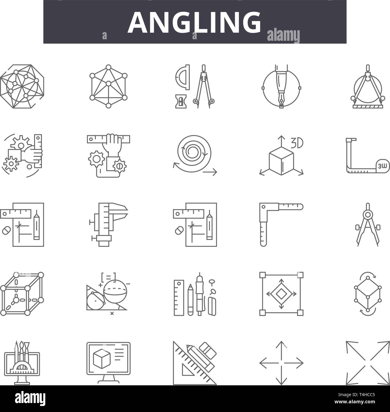Angling line icons, signs set, vector. Angling outline concept ...