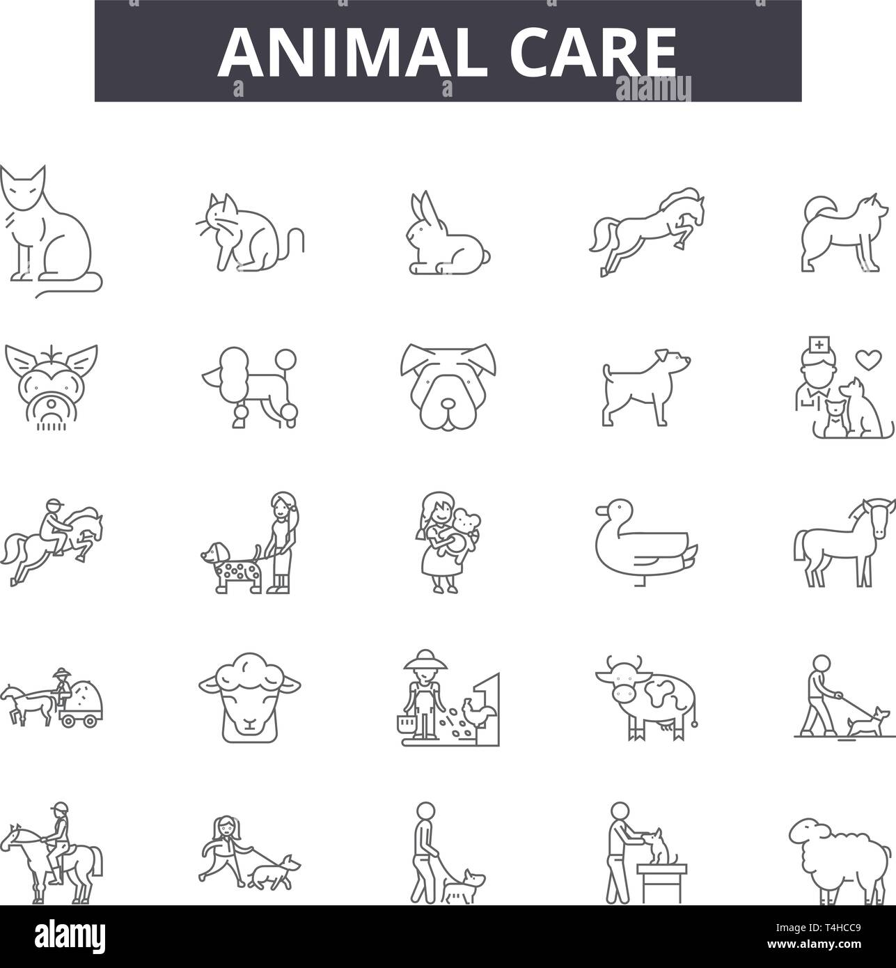 Animal care line icons, signs set, vector. Animal care outline concept ...