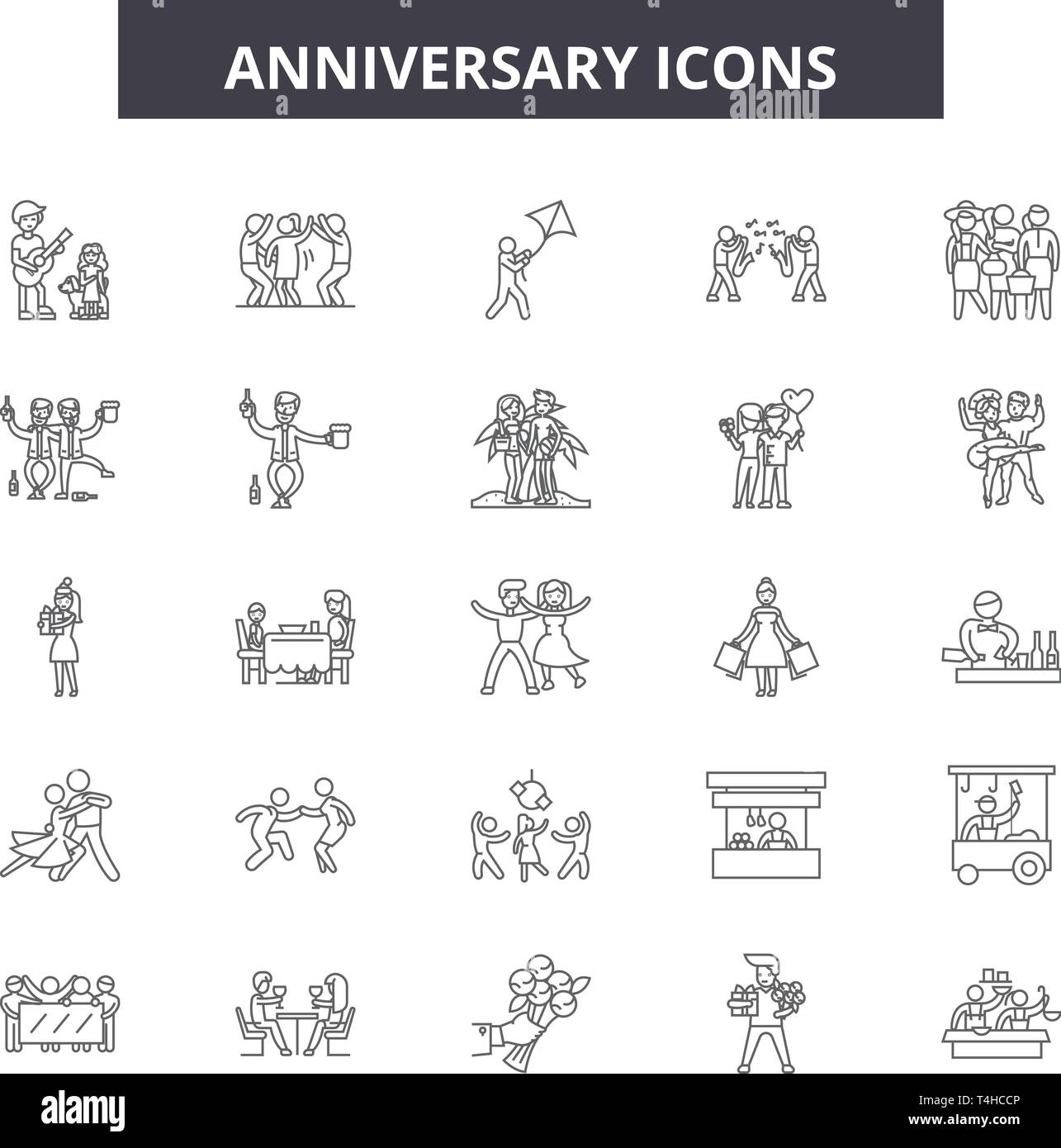 Anniversary line icons, signs set, vector. Anniversary outline concept ...