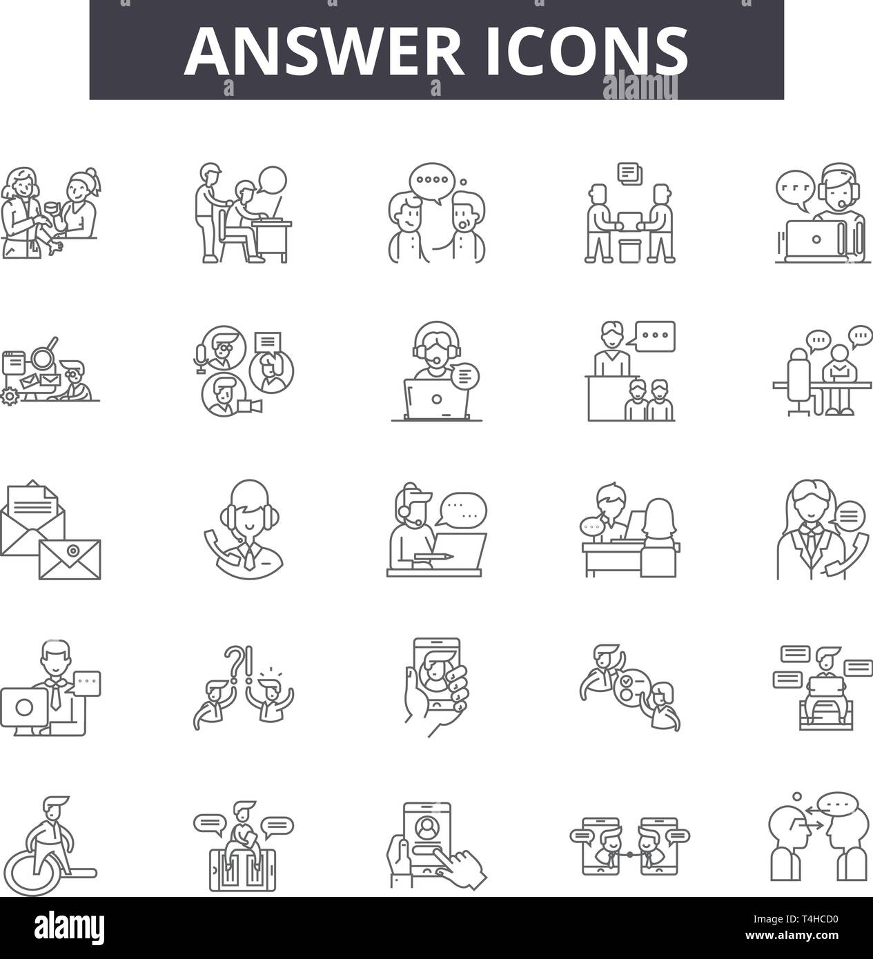 Answer line icons, signs set, vector. Answer outline concept ...