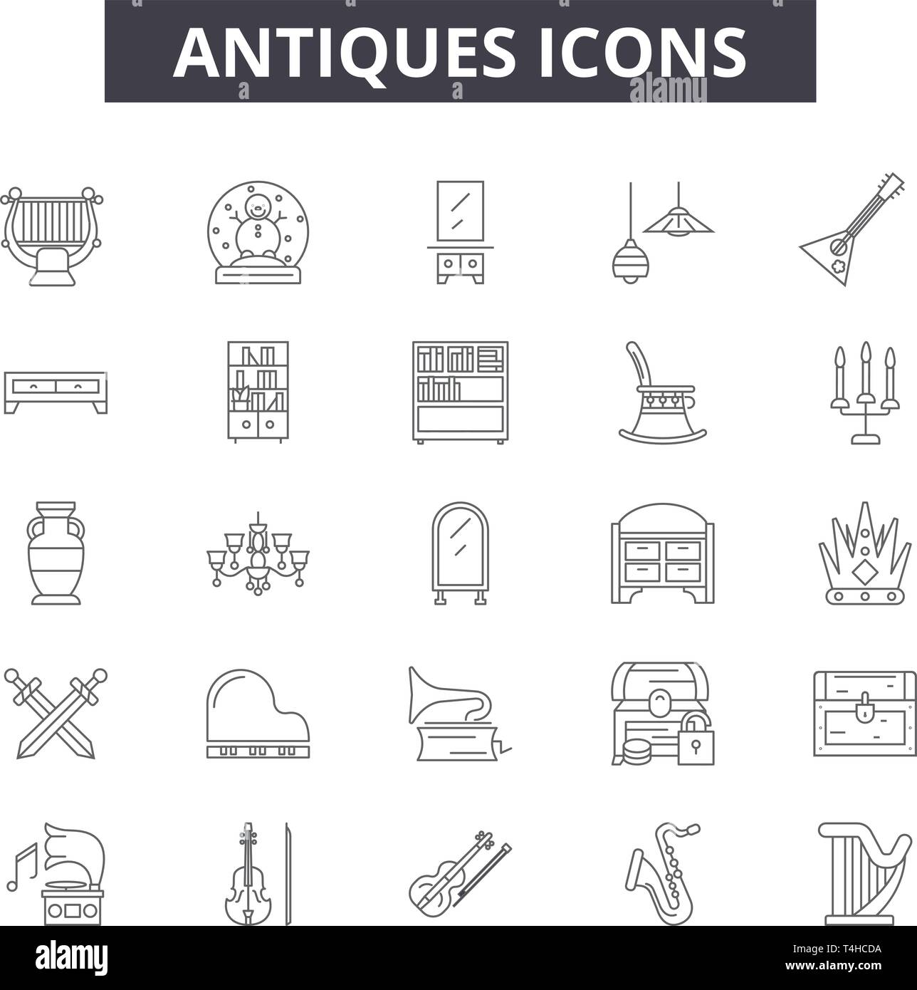 Antiques line icons, signs set, vector. Antiques outline concept ...