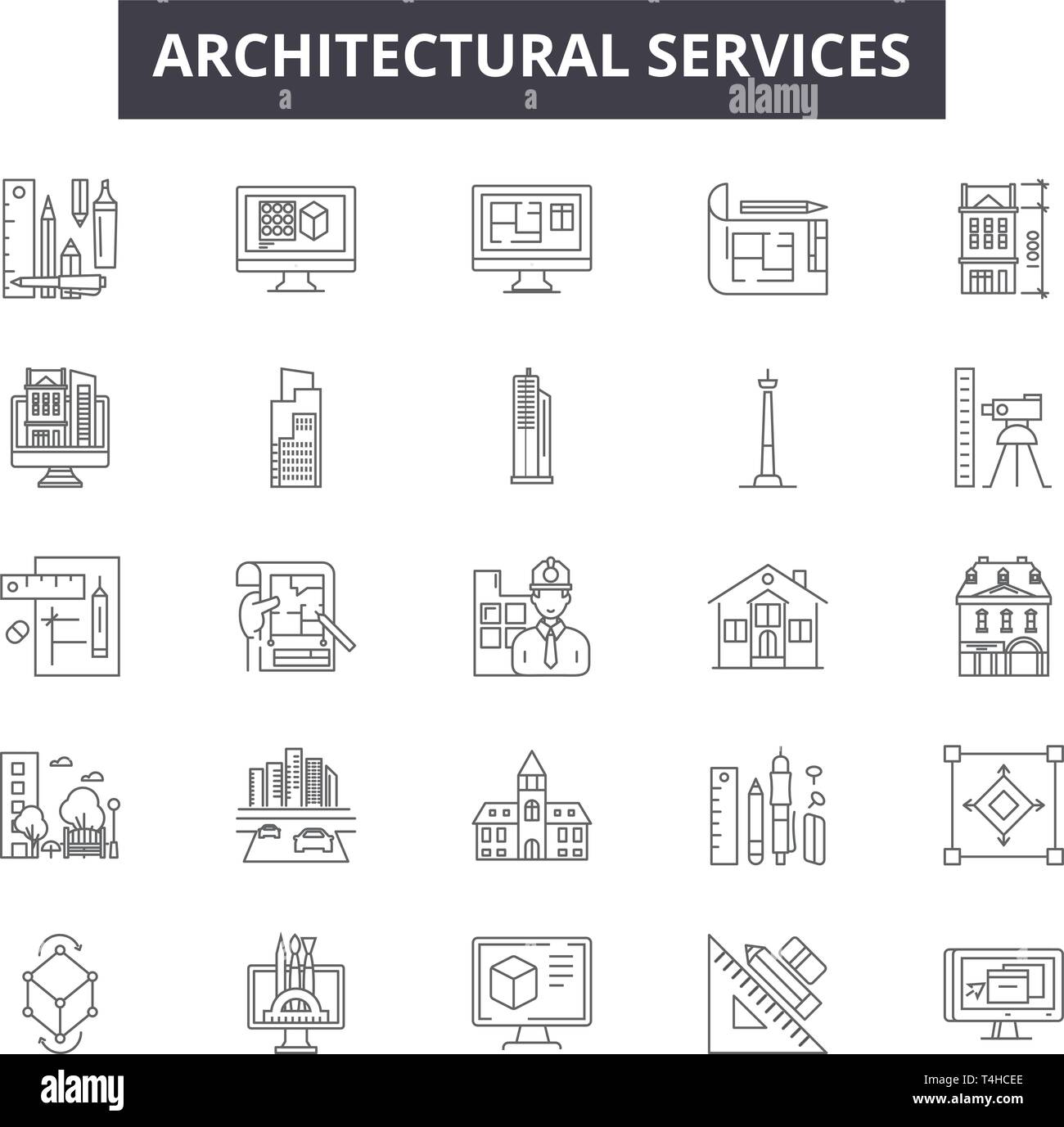 Architechtural services line icons, signs set, vector. Architechtural ...