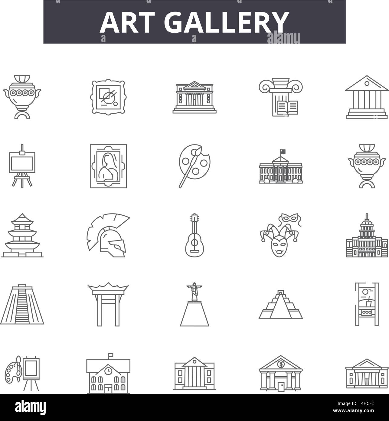 Art gallery line icons, signs set, vector. Art gallery outline concept ...