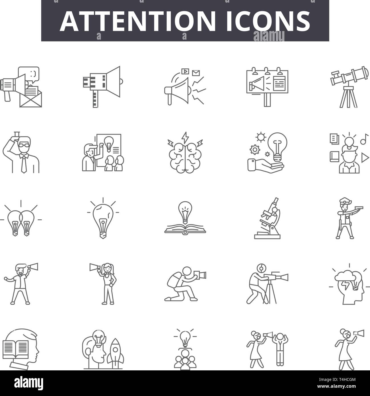 Attention line icons, signs set, vector. Attention outline concept ...