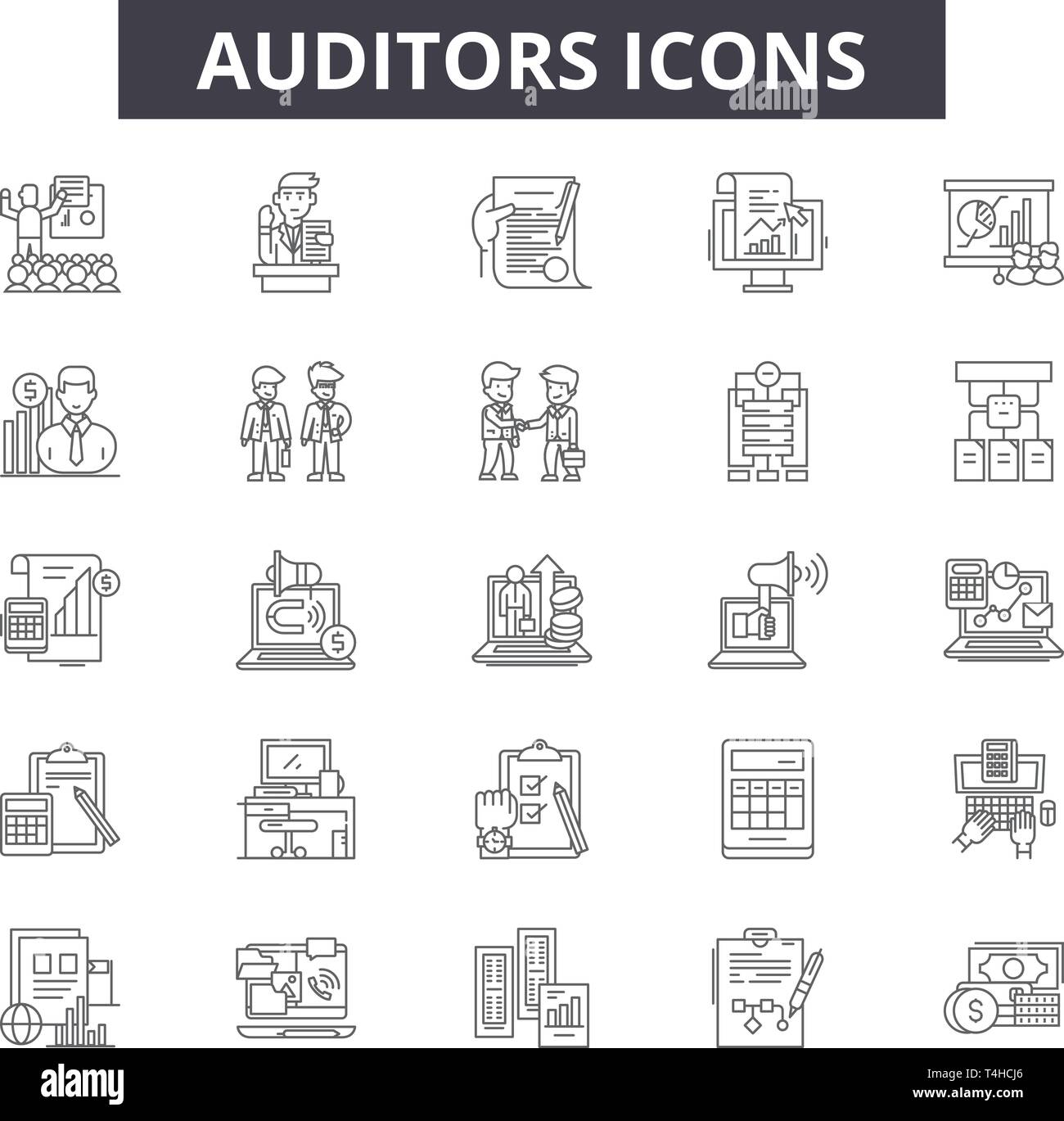 Auditors line icons, signs set, vector. Auditors outline concept ...