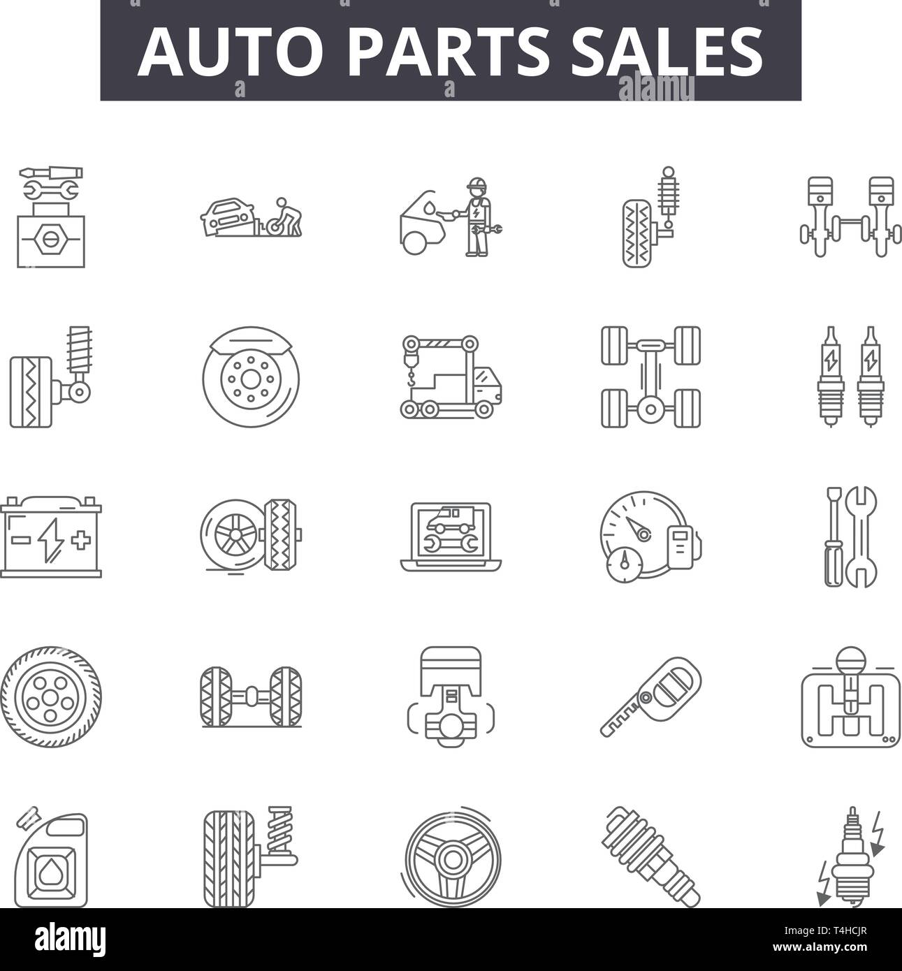 Auto parts sales line icons, signs set, vector. Auto parts sales ...