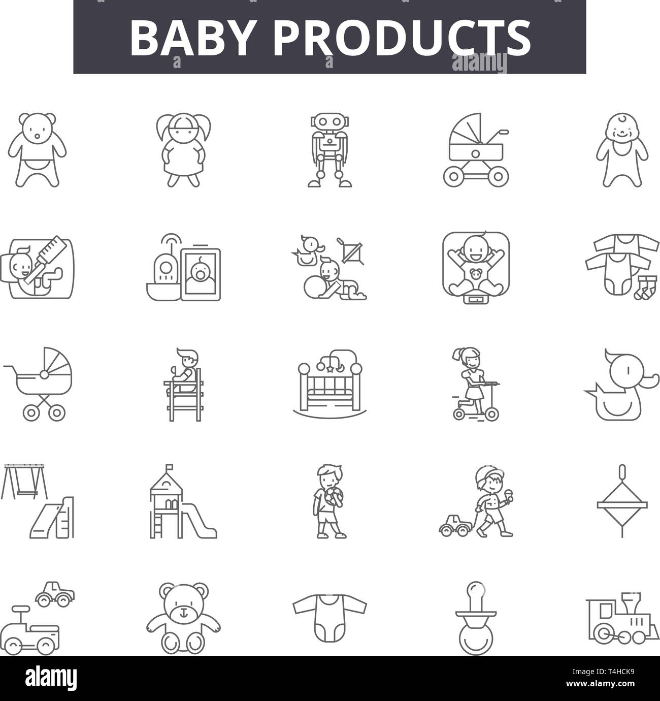 Baby products line icons, signs set, vector. Baby products outline ...