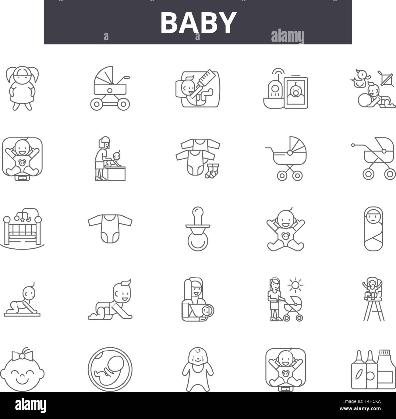 Baby line icons, signs set, vector. Baby outline concept illustration ...